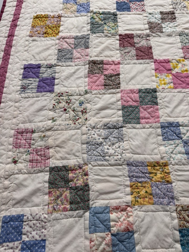 Vintage Handmade Hand Quilted Four Patch Patchwork Quilt 46x66 #930 | eBay