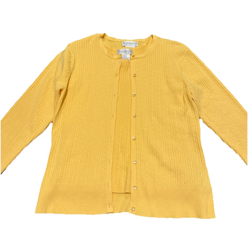 Worthington Women’s Knit Twin Set Top & Cardigan Sweater Yellow Sz S | eBay