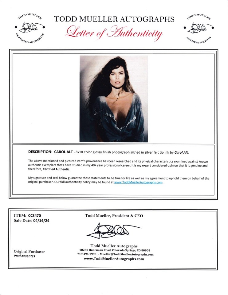 CAROL ALT AUTOGRAPHED 8X10 SEXY COLOR PHOTO MODEL / ACTRESS W/COA | eBay