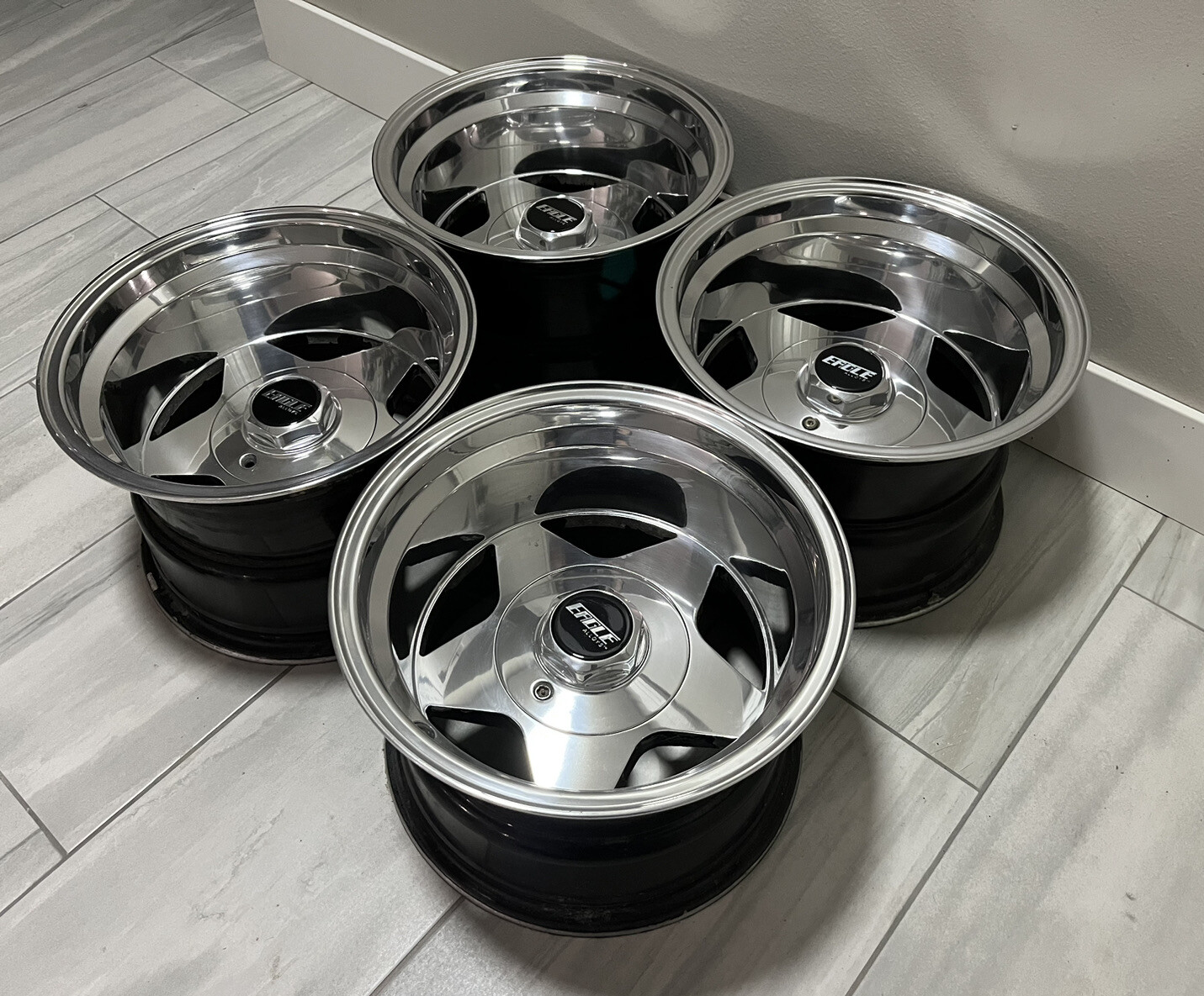 Eagle Alloy 028 5-Star Polished w/ Center Caps 15x10 5x5 & 5x5.5 Lug ...