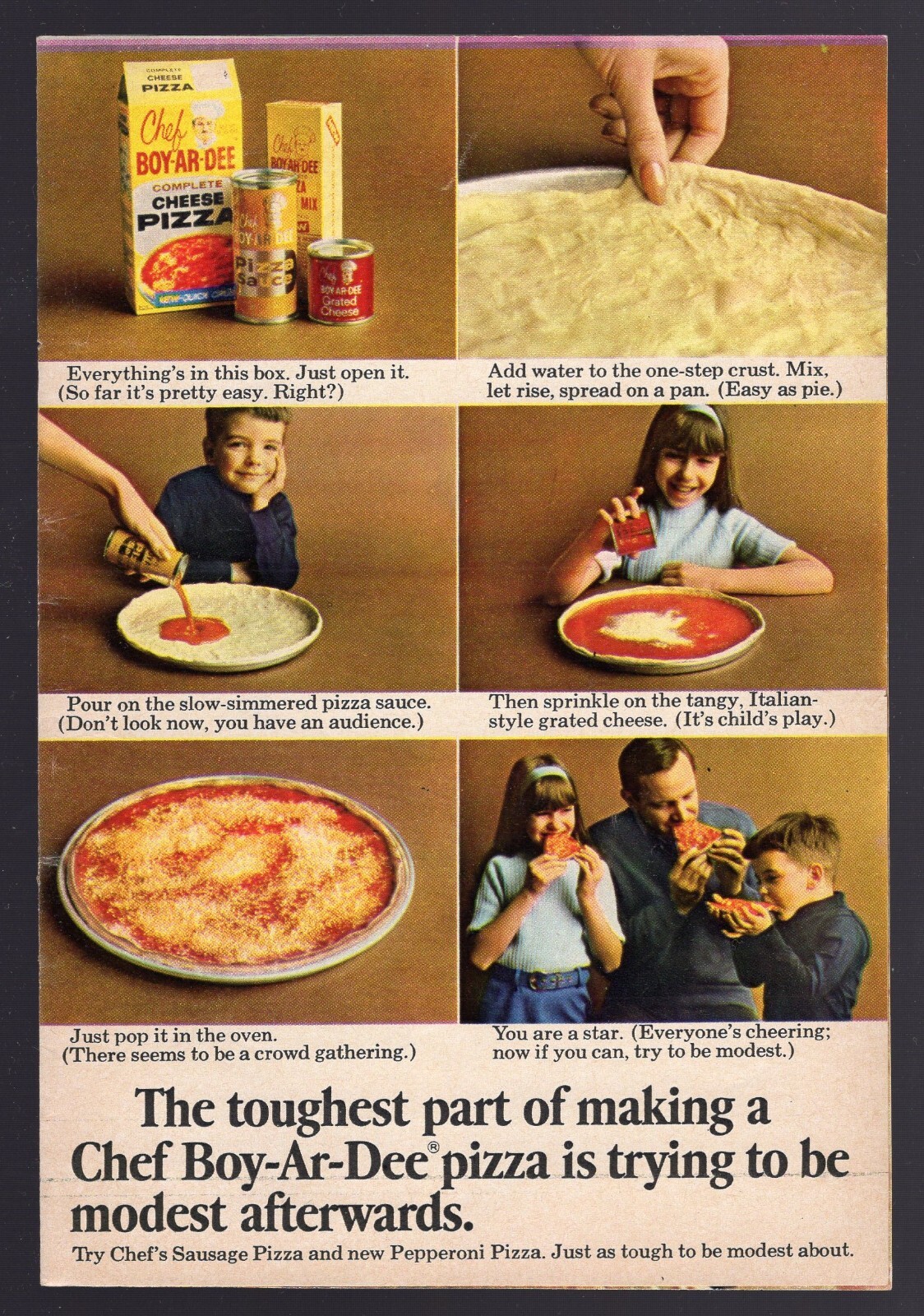 1966 CHEF BOY AR DEE PIZZA MIX AD ~ FATHER & CHILDREN MAKING A PIZZA | eBay