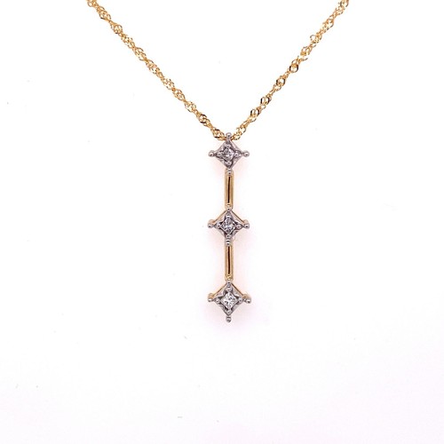 14KT YELLOW GOLD 3 STONE PRINCESS CUT DIAMOND PENDANT 1.0 GRAM | eBay