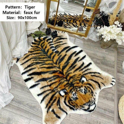 Tiger Print Rug Faux Animal Cow Hide Cute Floor Mat Non Slip Carpet ...