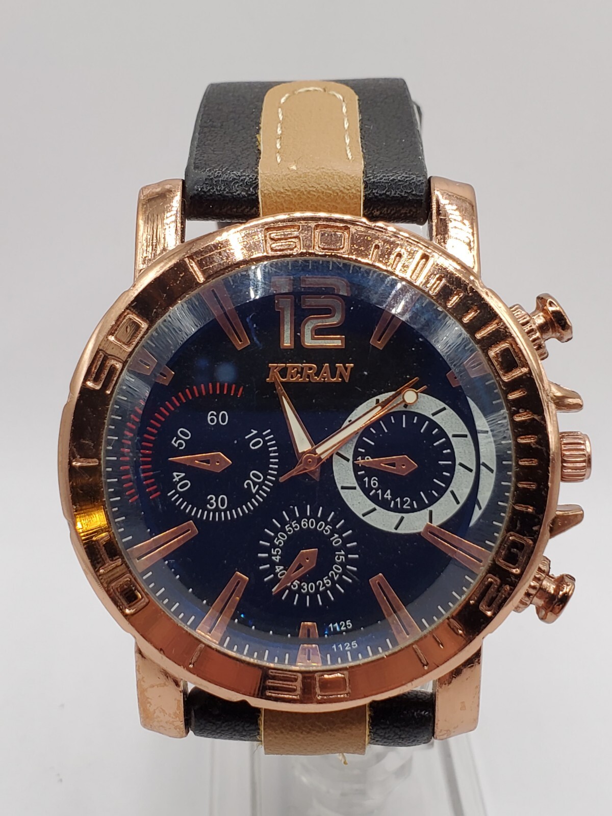 Keran Men's Quartz Watch 48mm Round Antique Gold Tone Black Faux ...