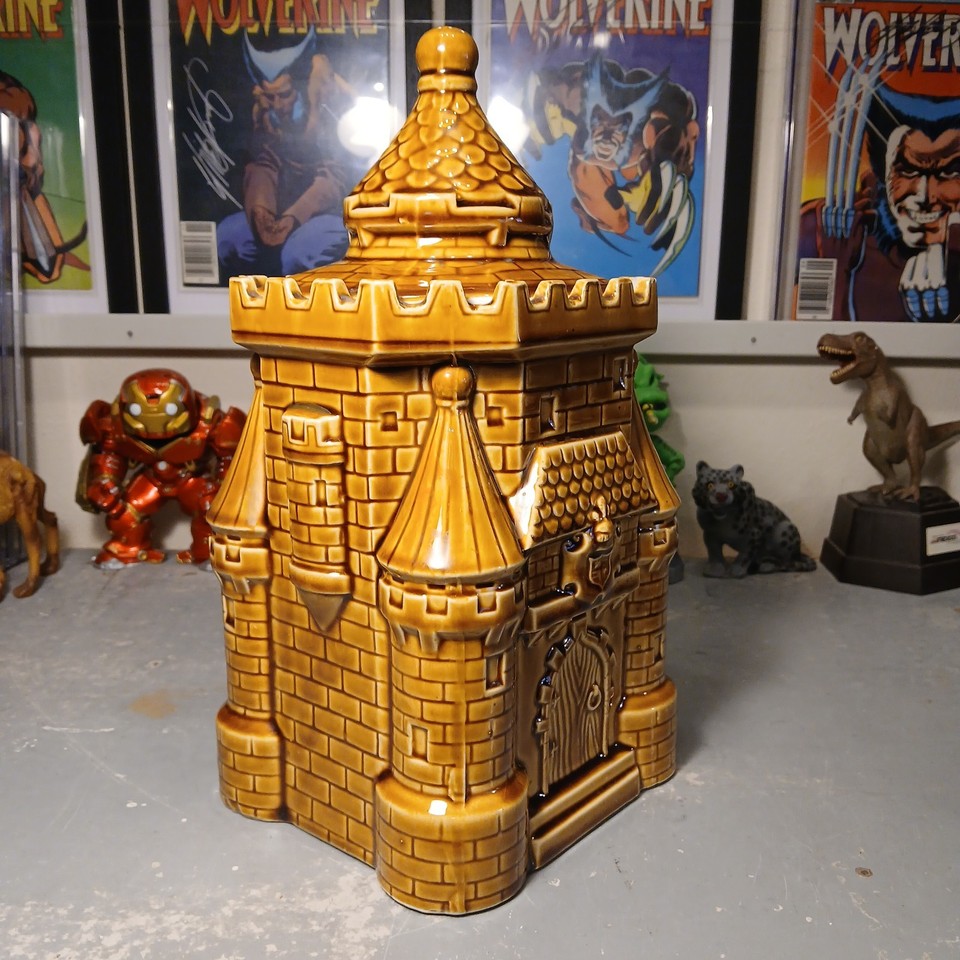 Vintage Royal Sealy Brown Glaze Castle Ceramic Cookie Jar Medieval ...