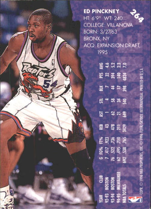 1995-96 Fleer Toronto Raptors Basketball Card #264 Ed Pinckney ET | eBay
