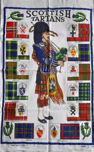 Vintage Lamont reg 1065 Linen & Cotton Tea Towel Scottish Tartans ...