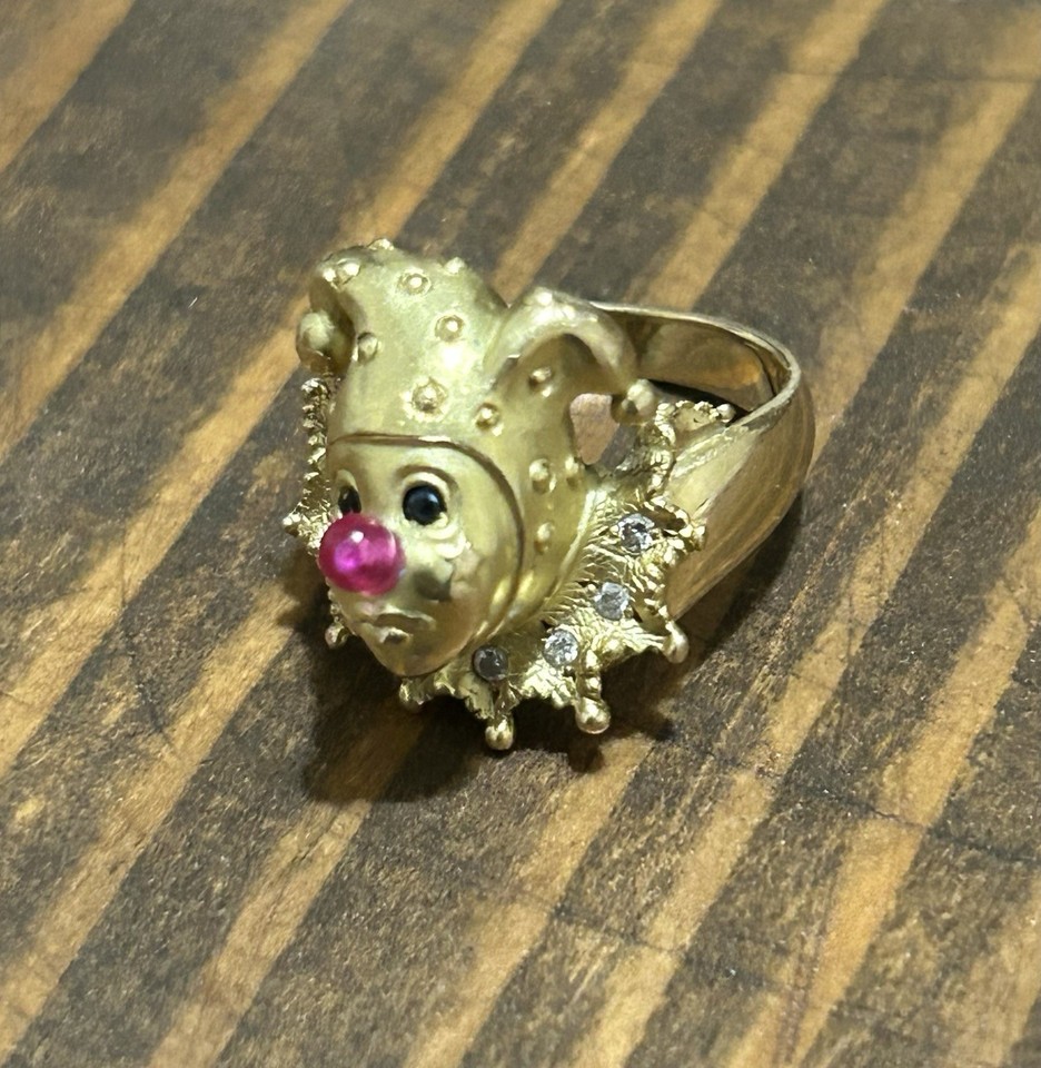 Diamond Ruby 18k Yellow Gold Clown Head Ring | eBay