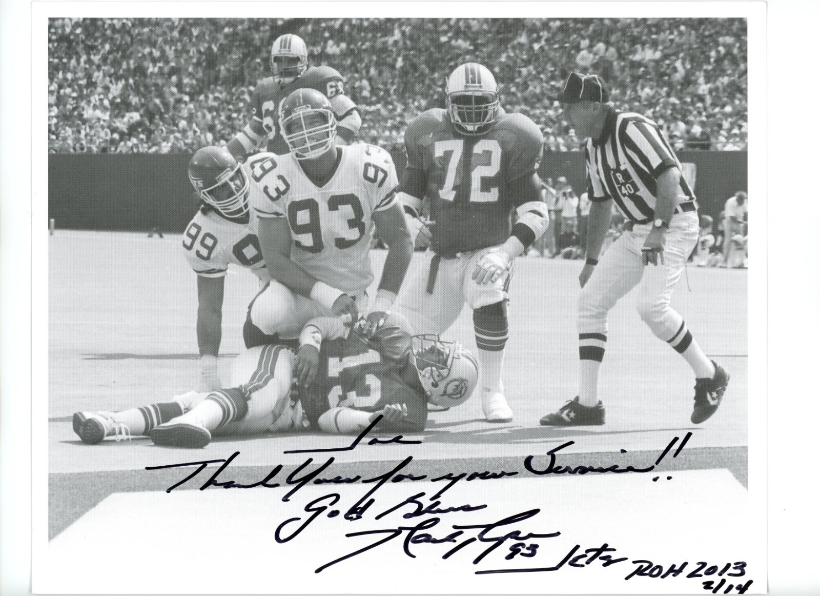 Marty Lyons AUTOGRAPHED 8.5x10.5" B&W Photo NFL New York Jets Football ...
