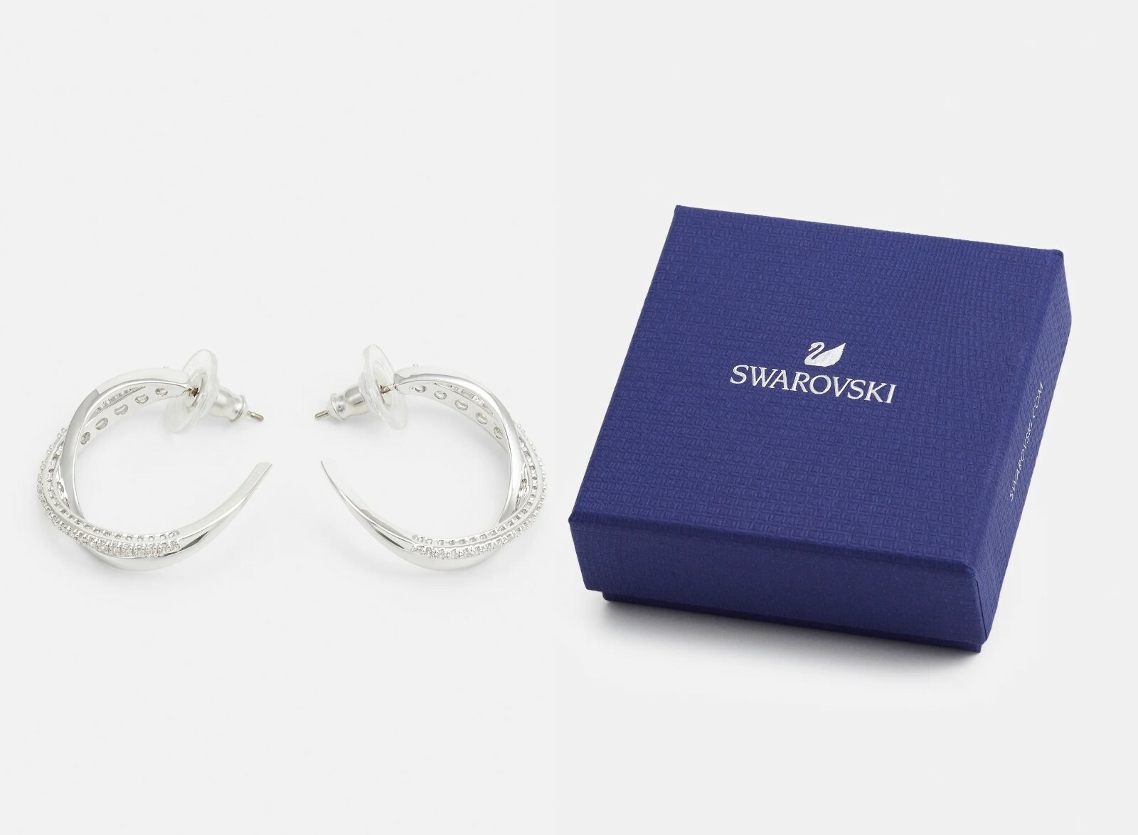 New in Gift Box SWAROVSKI Brand 5563908 Rhodium Crystals Twist Hoop ...