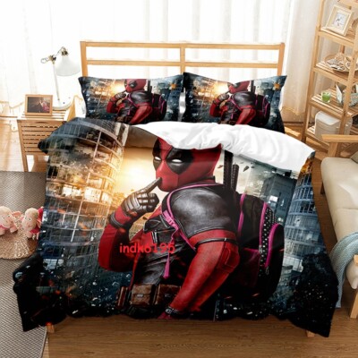 US/EU Size Marvel Deadpool SpiderMan 3D Bedding Set Sheet Quilt Cover ...