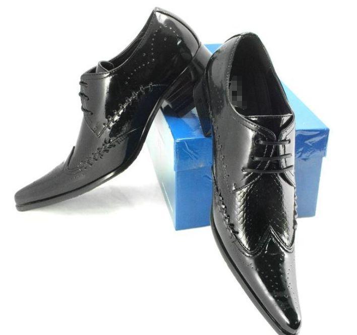 New Fashion men's pointed toe leather scale lace up formal business ...