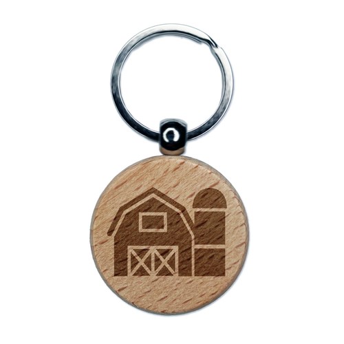 Farm Barn with Silo Engraved Wood Round Keychain Tag Charm | eBay