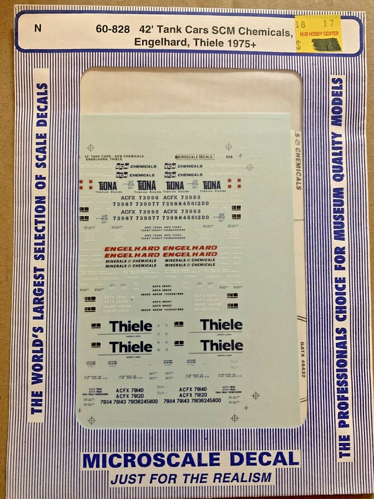 Microscale Decal N Scale 60-828 42’ Tank Cars SCM Chemicals, Engelhard ...