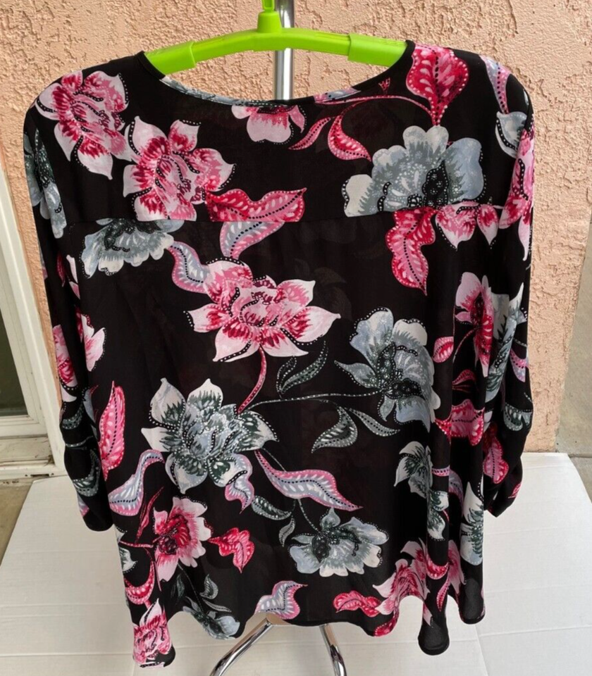 Style & Co Womens Top With A Line Swing Bottom Black Floral Large | eBay