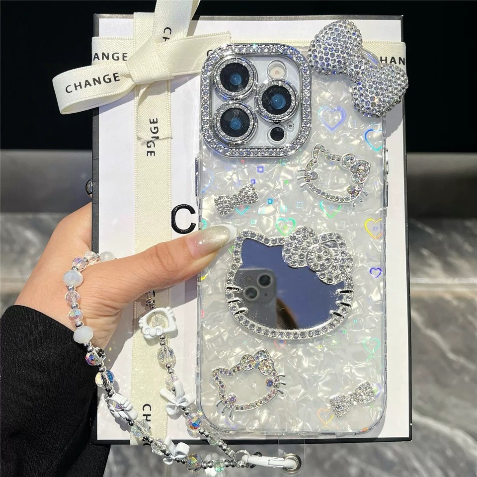 For iPhone 17 16 Pro Max 15 14 13 12 Cute Bling Mirror Girl Case Cover ...