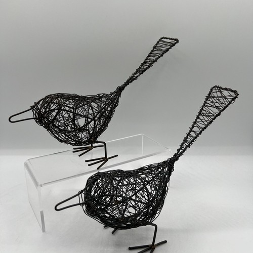 Set Of 2 Handcrafted Black Iron Wire Woven 7" Bird Sculptures Metal Art ...