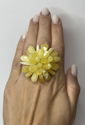 GREENISH Amber Stone Ring.Amber Flower Ring. Adjustable Amber Stone ...