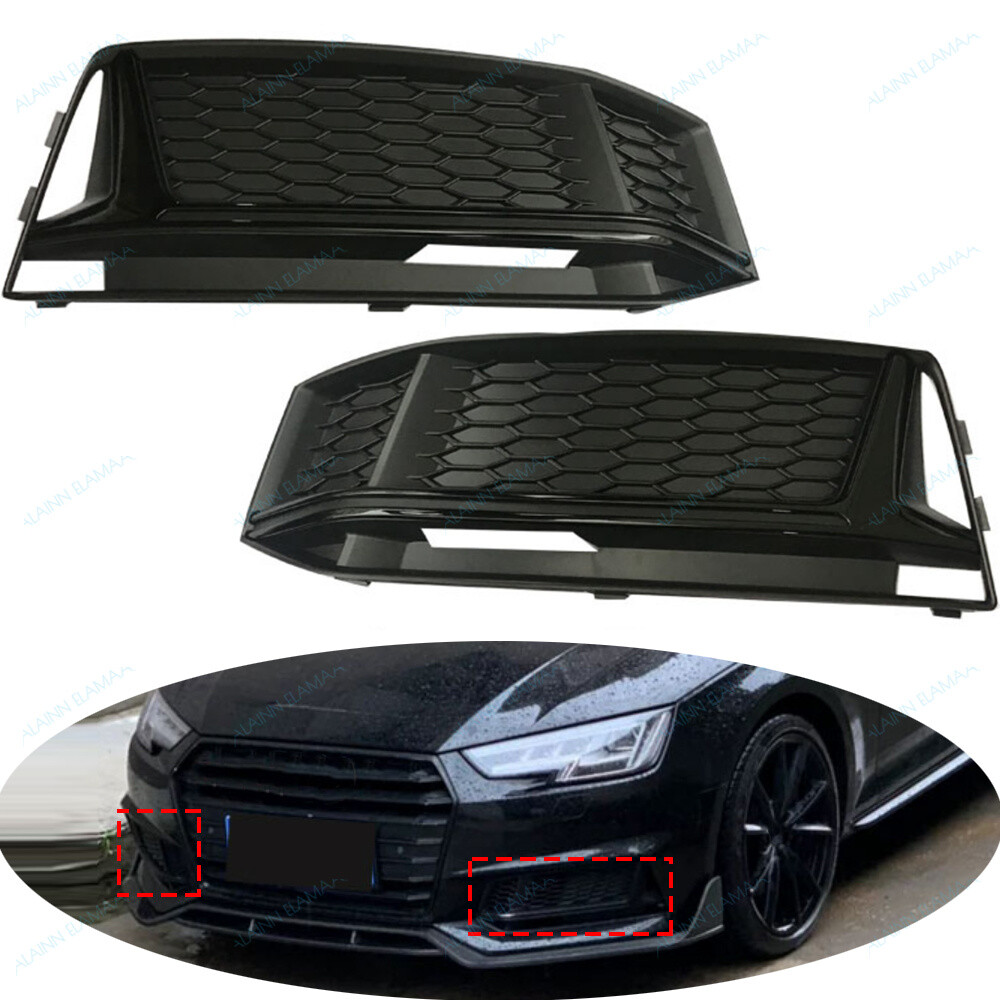 Black Front Bumper Outer Cover Side Grille Fit For AUDI A4 A4-Sline S4 ...