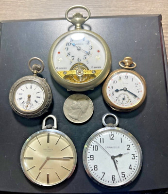 Vintage pocket watch lot. Locust, Helbros, Exhibition, Caravelle 4 ...