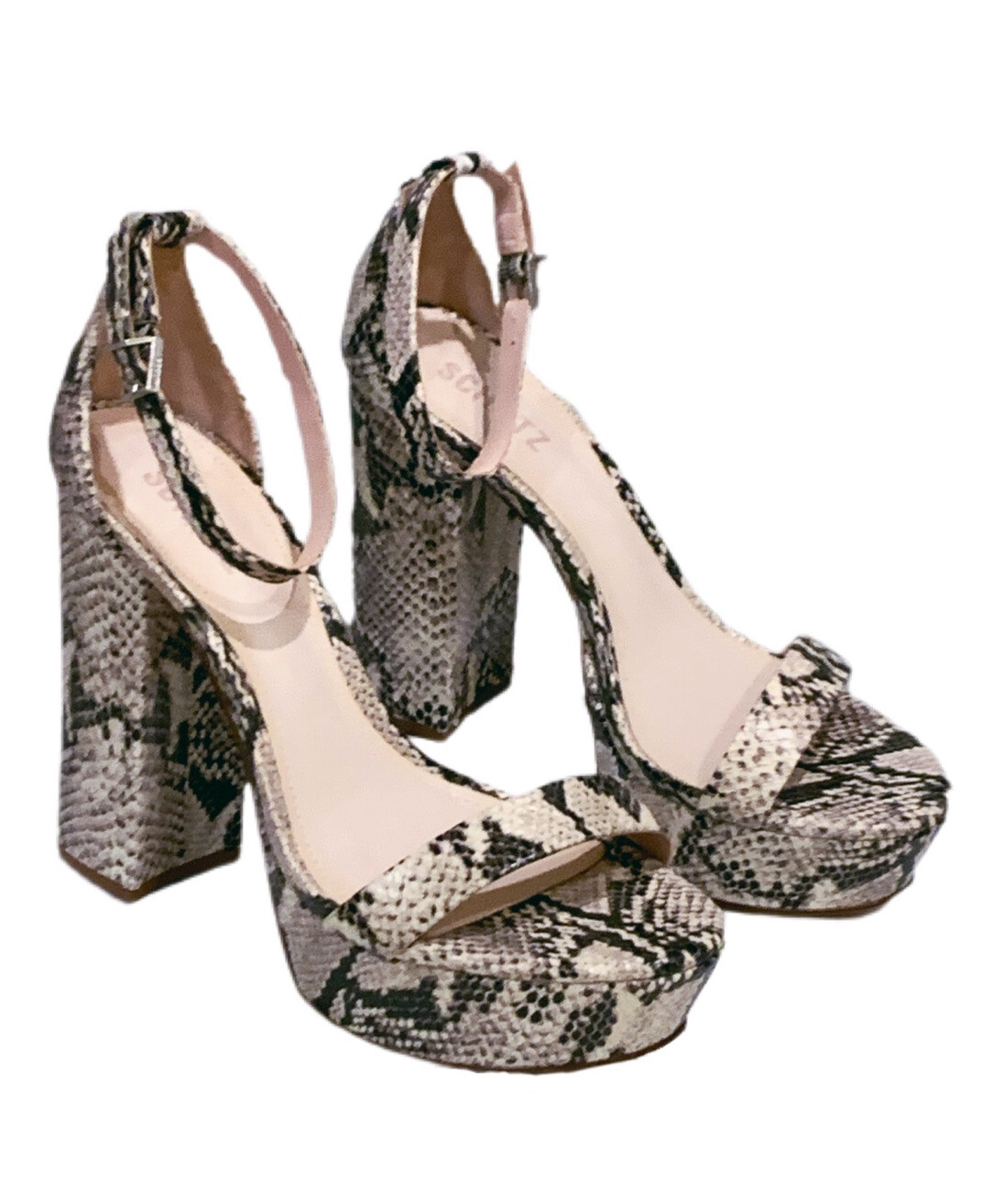 Schutz neutral crocodile platform block heel sandals,… - Gem