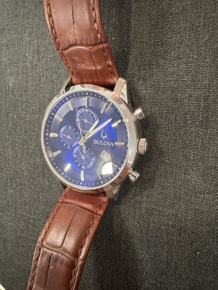 Bulova Sutton Men's Chronograph Blue Dial Stainless Steel Quartz Watch ...