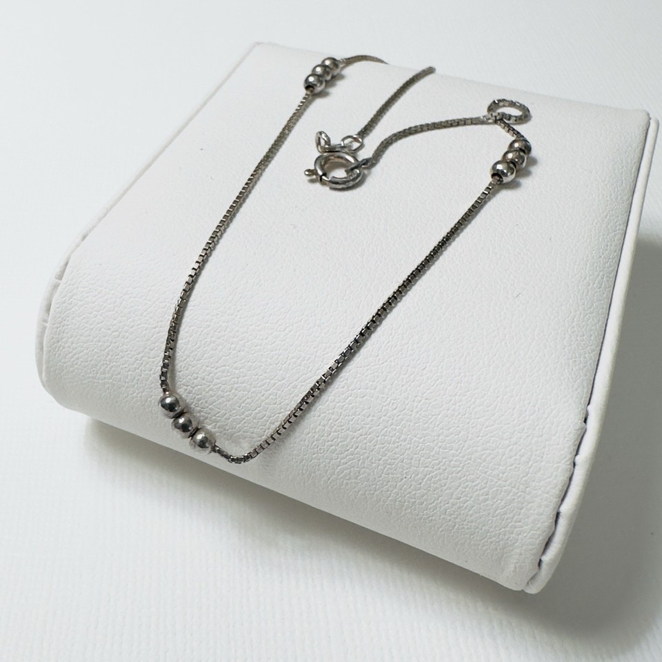 Vintage Box Chain Ankle Bracelet Sterling Silver 10" Arezzo Italy Ball ...