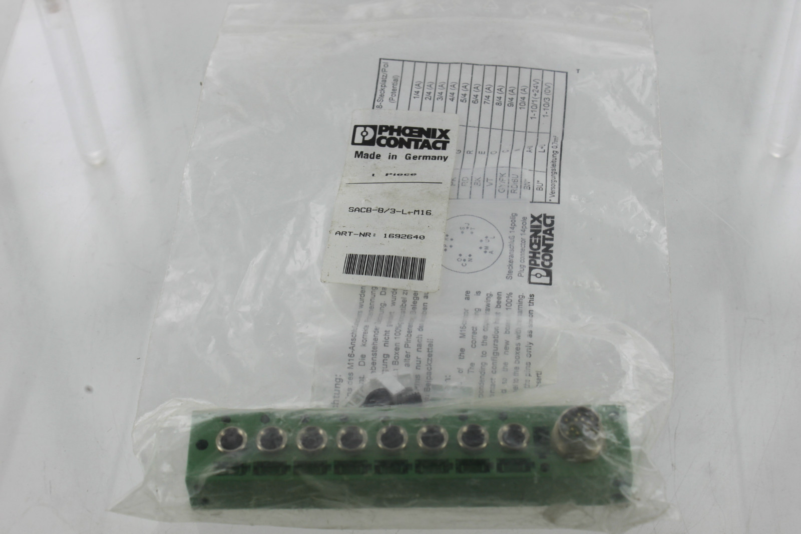 PHOENIX CONTACT 1692640 SACB-8/3-L-M16 M8 NEW | eBay
