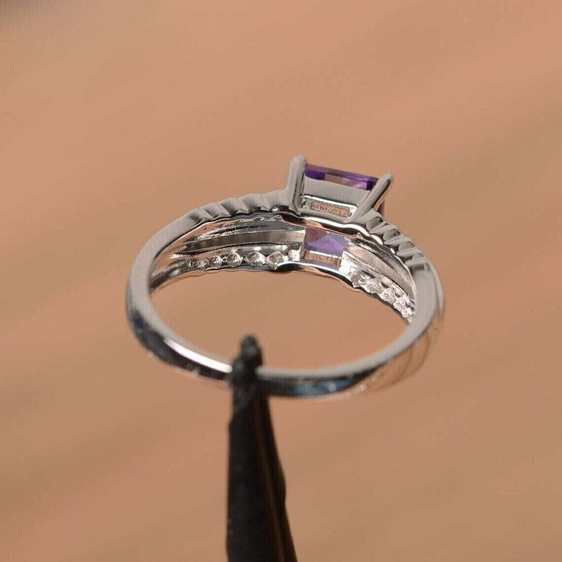 2.4CT Purple Princess Cut Cubic Zirconia Solitaire 14K White Gold ...