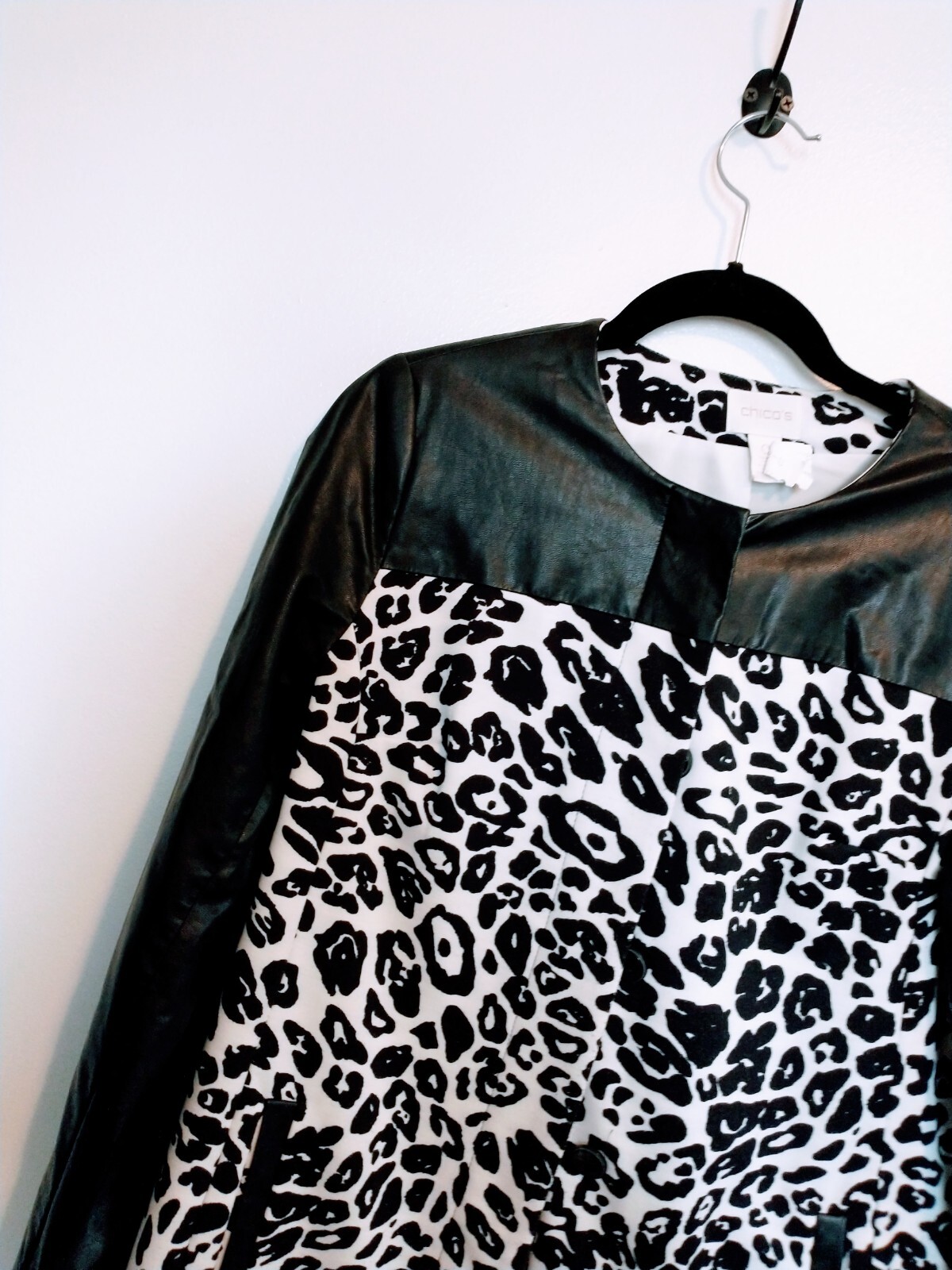 Chicos trench coat black and white leopard print jack… - Gem