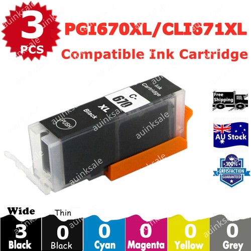 3 Non-OEM Pgi 670xl Black Ink Cartridge for Canon Pixma Mg5765 Mg6860 ...