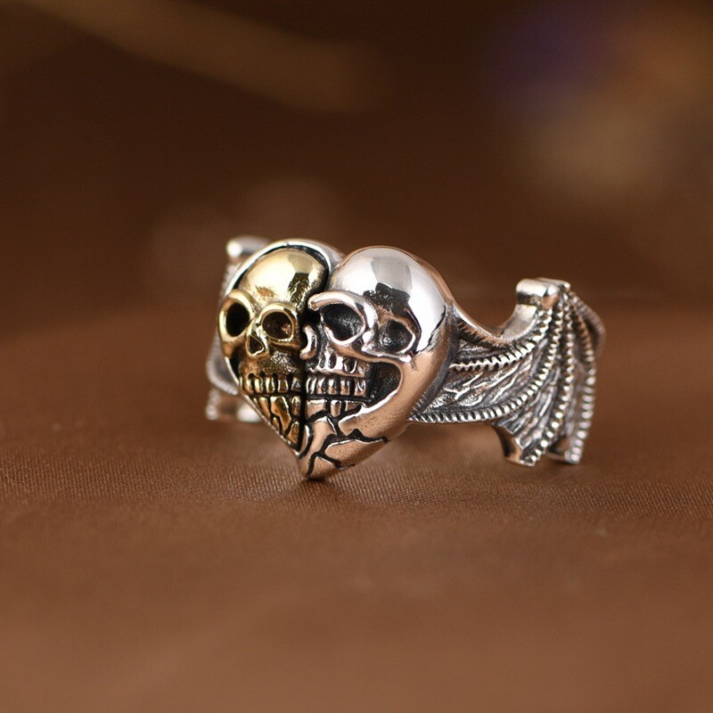 New1 PC Silver Brass Open Skull Finger Ring Adjustable Men Women Skull ...