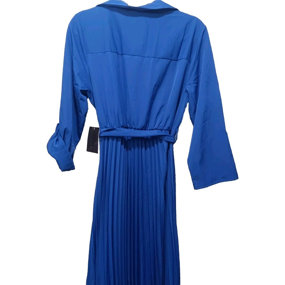 Cobalt Blue Pleated Dress By Ashley & Sorge Size L Nwt 95%polyester 5% ...
