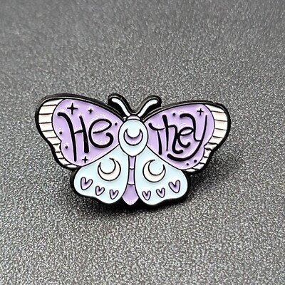 Moth He They Pronouns Purple Enamel Lapel Hat Pin 1.25" | eBay
