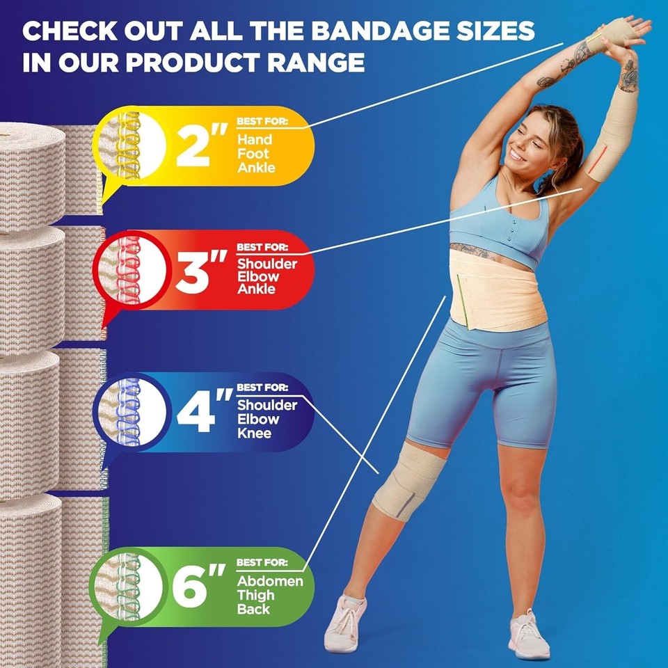Elastic Bandage Wrap 6" Polyester 5pk Strong Compression First Aid Body ...
