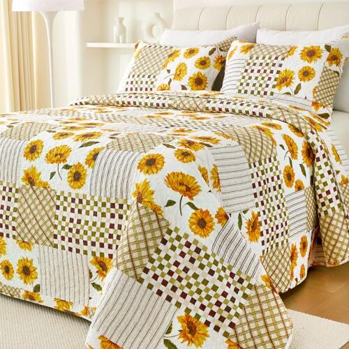 100% Cotton Quilt King Size Orange Sunflower Bedding Set King (106"x96 ...
