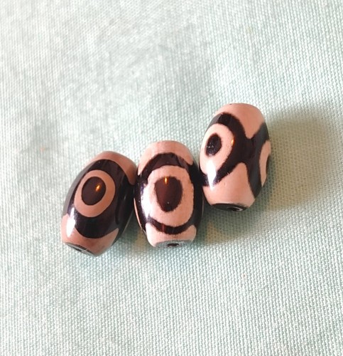 Vintage Tibetan Tzi Stone Beads Evil Eye Black White Lot Of 3 Tested ...
