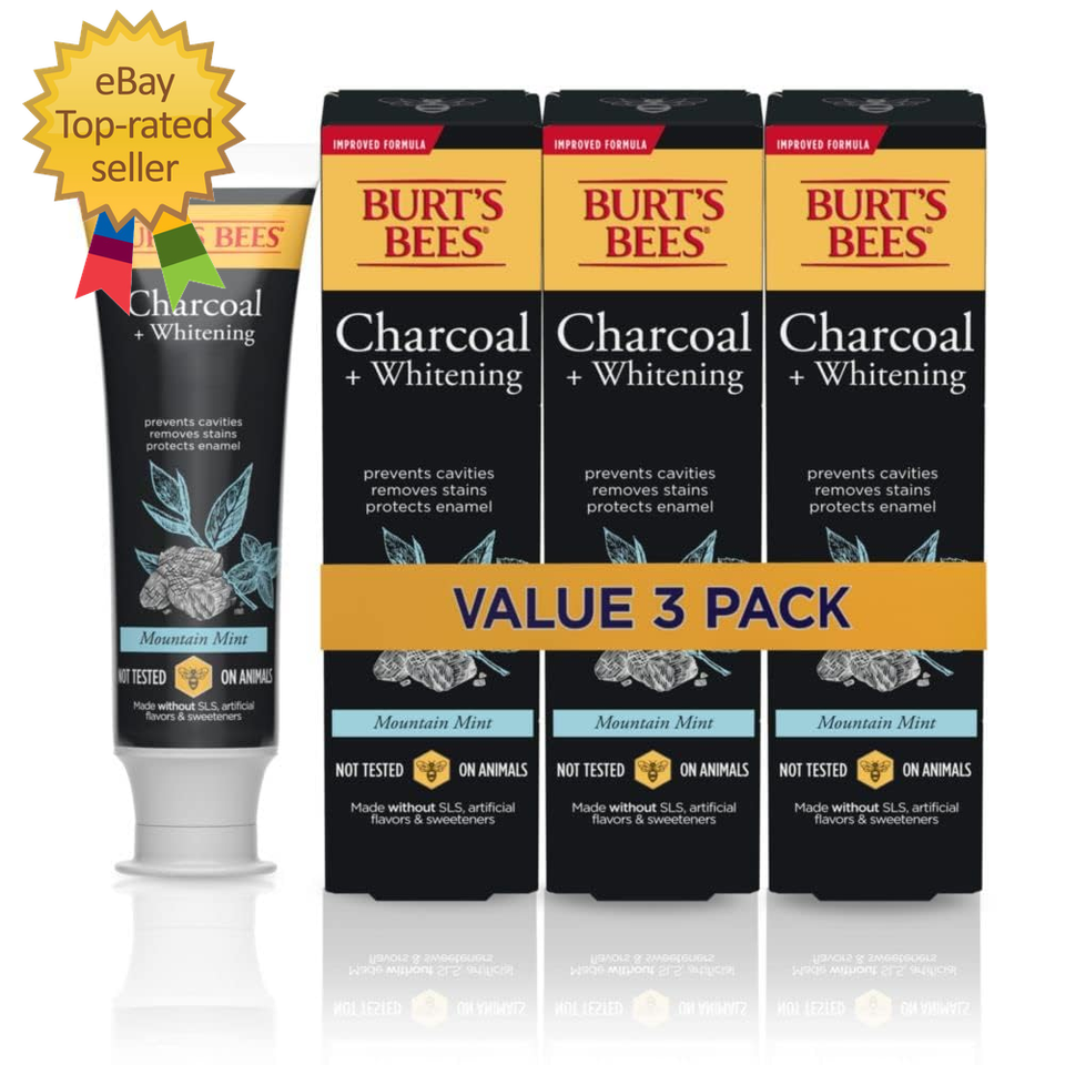 Burt's Bees Charcoal Toothpaste Pack of 3 Fluoride SLS Free Essential ...