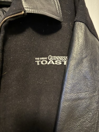 VTG Guinness Draught Wool Leather Varsity Jacket Quilt Lined Black Mens ...