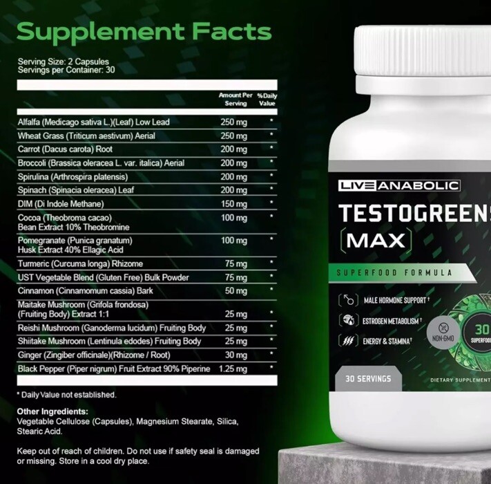 Testogreens MAX Live Anabolic - Men’S Daily Supplement Superfood ...