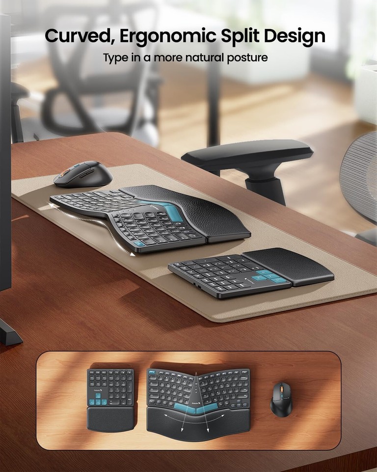 ProtoArc Ergonomic Keyboard + Mouse + Keypad, EKM04 Wireless (Newest ...