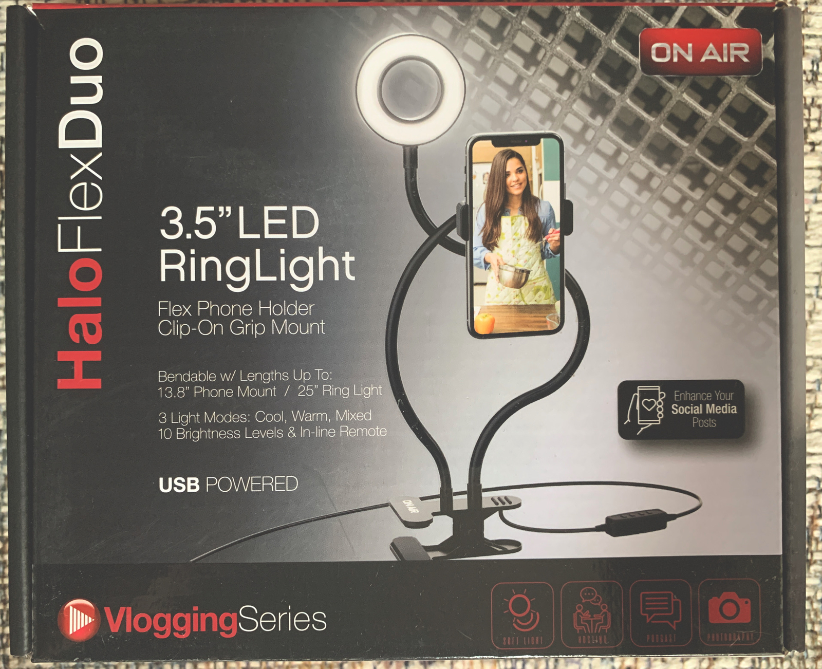 Halo Flex Duo 3.5" LED RingLight-Flex Phone Holder-Clip USB Power - New | eBay