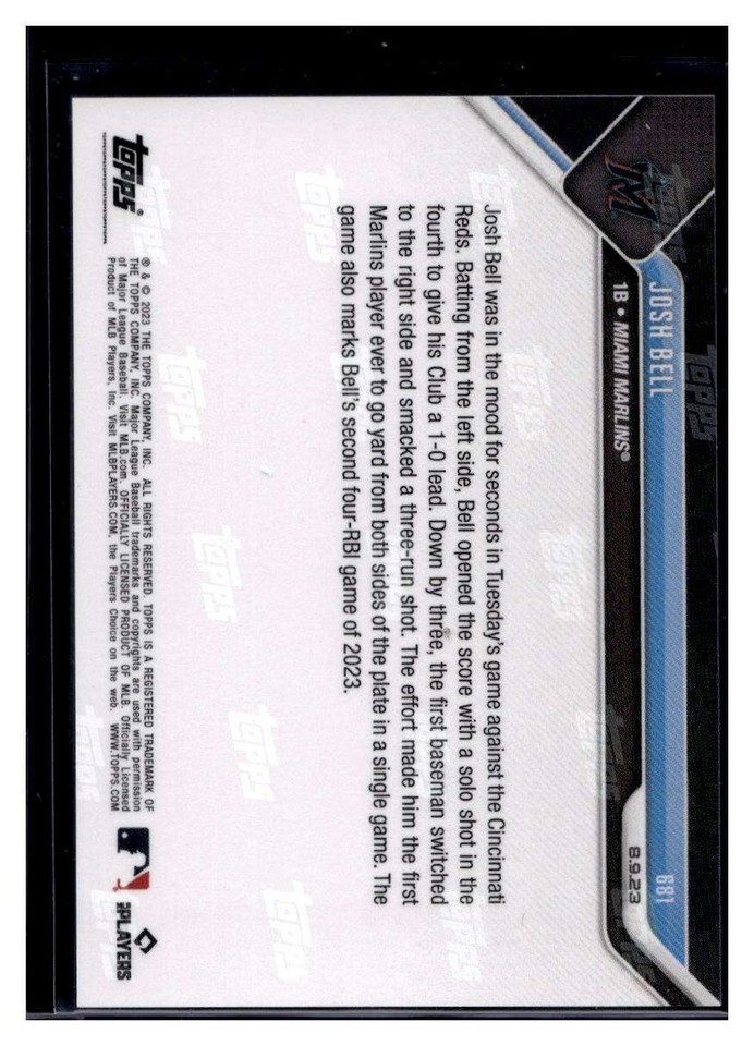 2023 Topps Now #681 Josh Bell Blue Parallel Card #d 16/49 | eBay