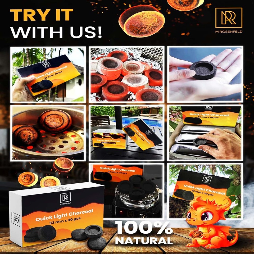 30PCS Charcoal Discs 33mm Quick Light Tablets for Incense & Hookah Use ...