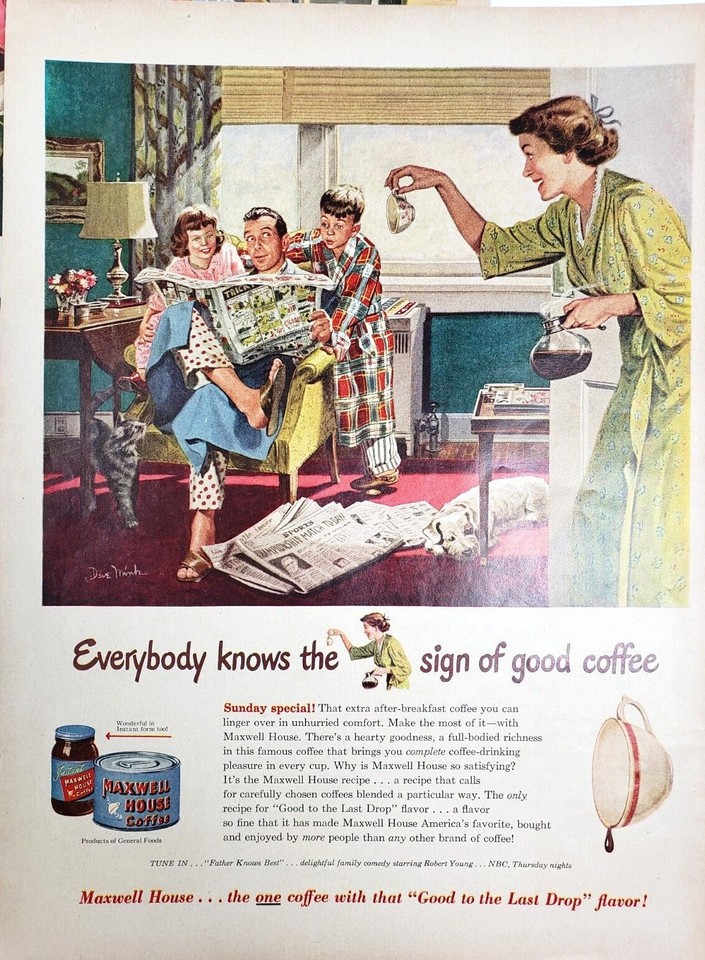 Maxwell House Coffee Vintage Ad Family Kids Newspaper Pets Dog Cat | eBay