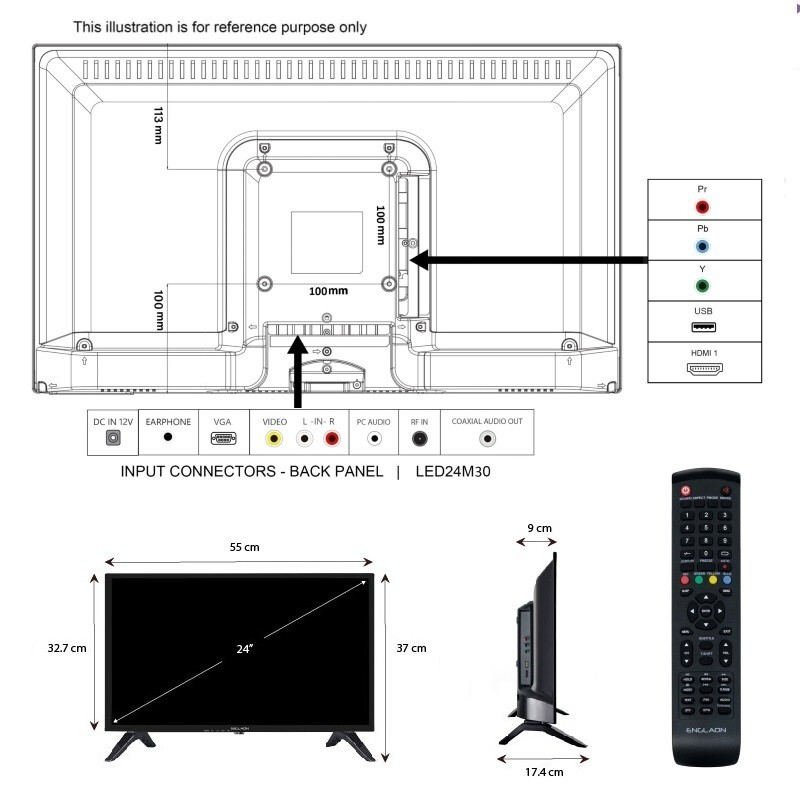 ENGLAON 24" HD LED 12V TV with HD Tuner &PVR for Caravan Motorhome ...