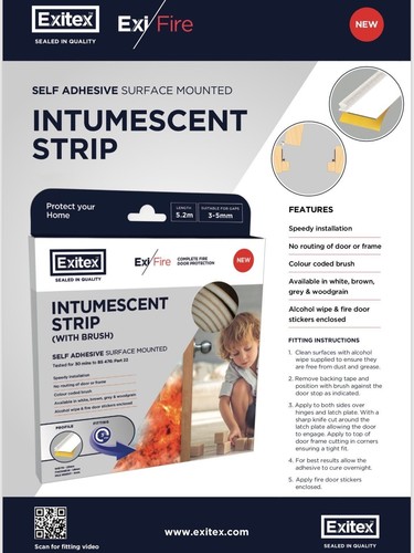 Exitex 5.2m Intumescent Strip Fire Smoke Door Seal Self Adhesive ...