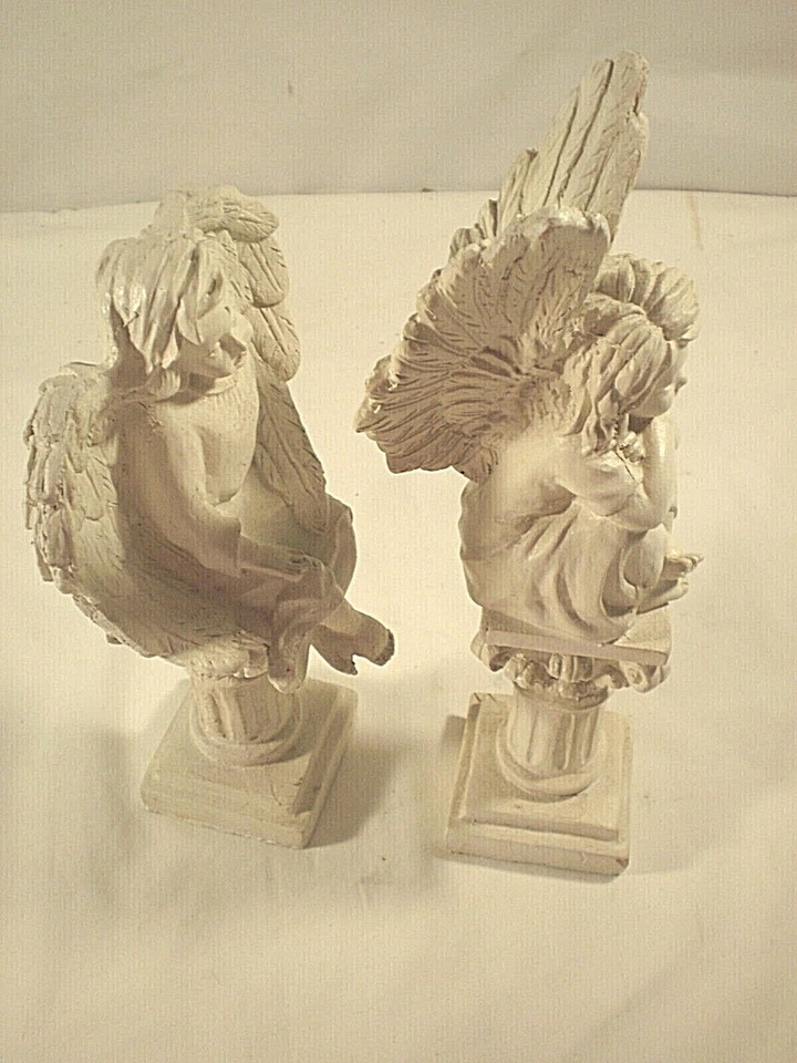 Set Of Two Angels With Wings Sitting On Columns 8" 9" | eBay