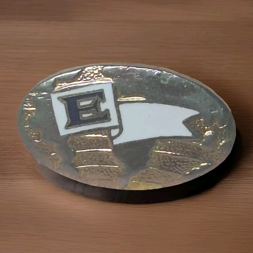 OVAL "E" PENNANT/BANNER PIN BADGE EARTH SILVER TONE ADVERTISEMENT | eBay