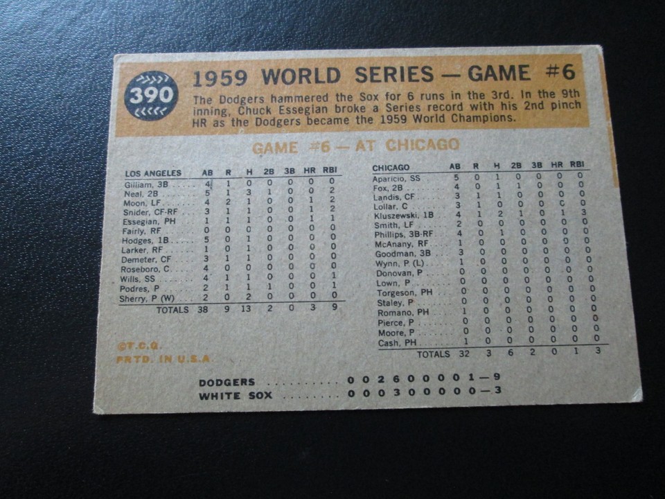 1960 TOPPS WORLD SERIES GAME #6 BASEBALL CARD #390 SOX SCRAMBLING AFTER ...